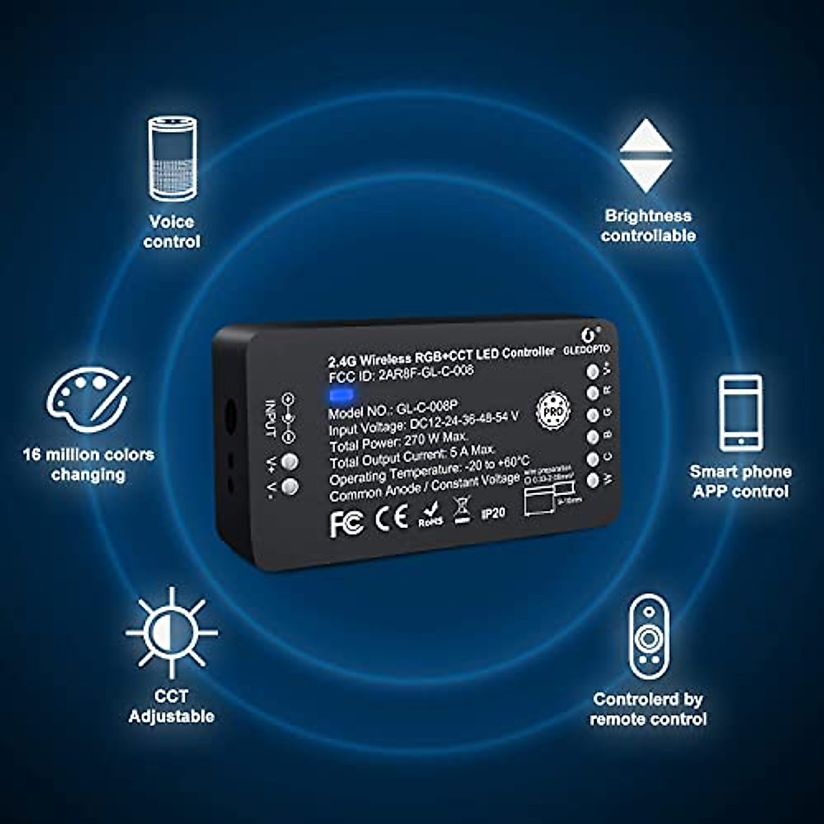GLEDOPTO Zigbee3.0 RGBCCT LED Strip Controller Pro Alexa Voice/APP/Remote Control 16 Million Colors Changing Tape Light Controller Compatible with Amazon Echo Plus Tuya Smartthings