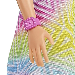 Barbie Fashionistas Doll #190 with Purple-Streaked Blonde Hair, Romper Dress, Yellow Wedge Sneakers & Bracelet Accessory