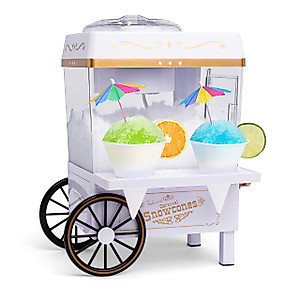 Nostalgia Snow Cone Shaved Ice Machine - Retro Table-Top Slushie Machine Makes 20 Icy Treats - Includes 2 Reusable Plastic Cups & Ice Scoop - White