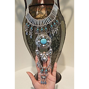 Boho Statement Turquoise Necklace Crossover Harness Bikini Waist Belly Sexy Body Chains for Women (Silver)