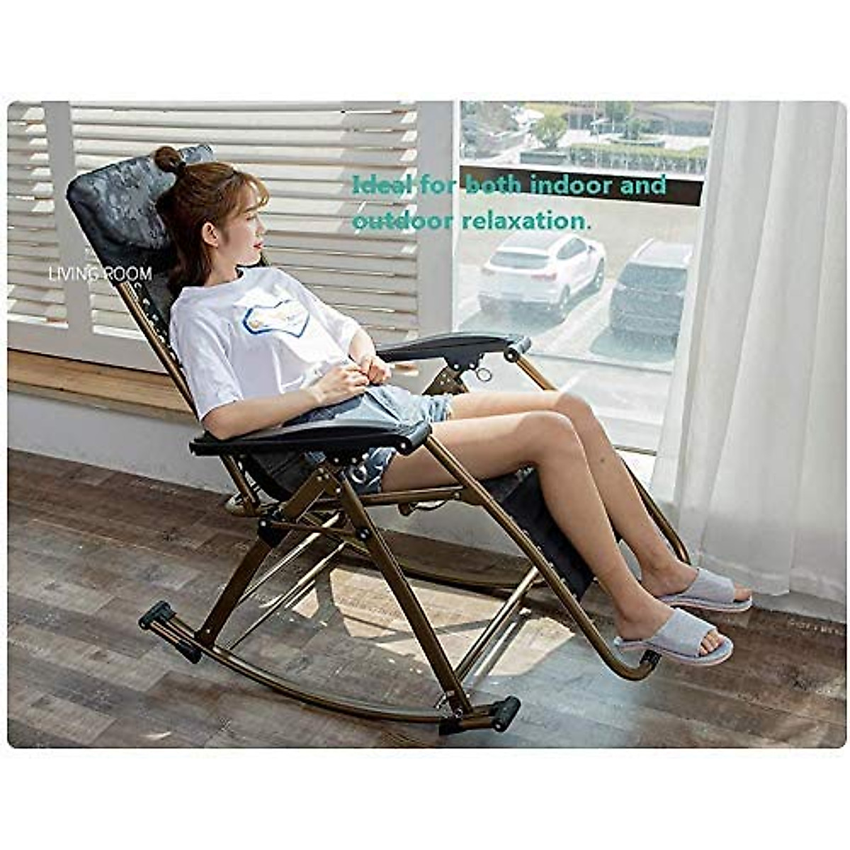 Lounge Chair, Sun Lounger Garden Chairs Zero Patio Chairs Reclining for Heavy People Folding Sun Lounger Outdoor Beach Camping Portable Chair Home Lounge Chair with Bamboo Pad (Color, Black),Brow (Si