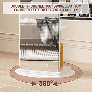 LVSOMT 360° Swivel Jewelry Armoire, Rotatable Full Length Mirror with Jewelry Storage, Standing Jewelry Cabinet with Coat Rack, White, Soild Wood