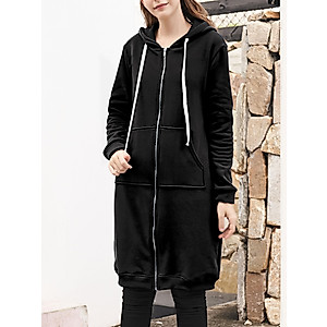 Ablanczoom Hoodies for Women Fashion Sweatshirts: Comfortable Full Zip Up Hoodie Womens Long Fleece Sweatshirt with Pockets Black