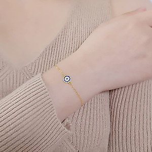 PAENENPH 14K Gold Moissanite Evil Eye Bracelet, Evil Eye Charm Guardian Bracelet, Fashion Christmas Jewelry Gift (Yellow, 14K)