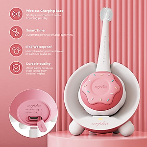 Rechargeable Electric Toothbrush for Baby, Toddler Electric Toothbrush with LED Light, Easy-Grip Silicone Handle, 3 Modes with 2 Minutes Smart Timer, Ages 1+, Pink
