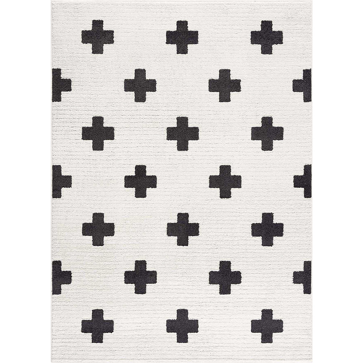 BoutiqueRugs Erath Swiss Cross Shag Area Rug - Black, Off White, Charcoal - 5'3" x 7'3"