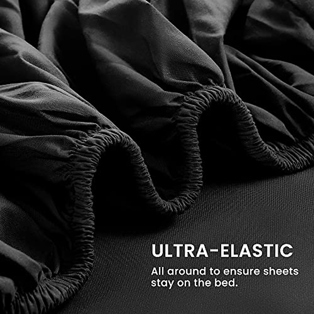 SLEEP ZONE Super Soft Cooling Full Size Bed Sheets Set 4 Piece - Easy Care Fitted Flat Sheet & Pillowcase Sets - Wrinkle Free, Fade Resistant, Deep Pocket 16" (Black, Full)