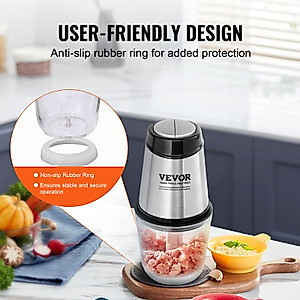 VEVOR Food Processor, Mini Electric Chopper 400W, 2 Speeds Electric Meat Grinder, Stainless Steel Meat Blender, for Baby Food, Meat, Onion, Vegetables, 2.5 Cup