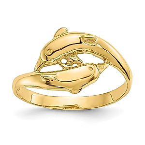 IceCarats 14K Yellow Gold Sea Dolphin Ocean Fish Beach Nautical Ring Size 6.5