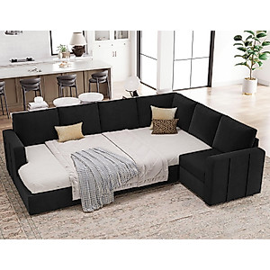 Belffin Velvet Storage Ottoman Module for Modular Sectional Sofa, Armrest Module for Sectional Sleeper Sofa Bed, Black