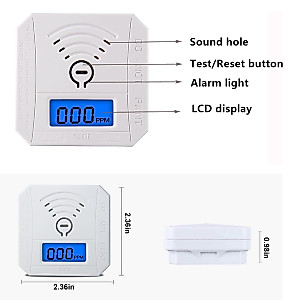 COOKSS Carbon Monoxide Detector 2 Pack,CO Gas Monitor Alarm with LCD Digital Display and Sound Warning，Battery Powered High Accuracy CO Alarm for Home,Office,Warehouse