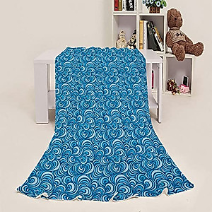 LIGUTARS Pet Blanket for Car, Blue Teen Blankets for Girls, Marine Waves Pattern Abstract Curly Forms, Keep Warm, 40 x 50inches, Suitable for Bed and Sofa, Blue Pale Blue
