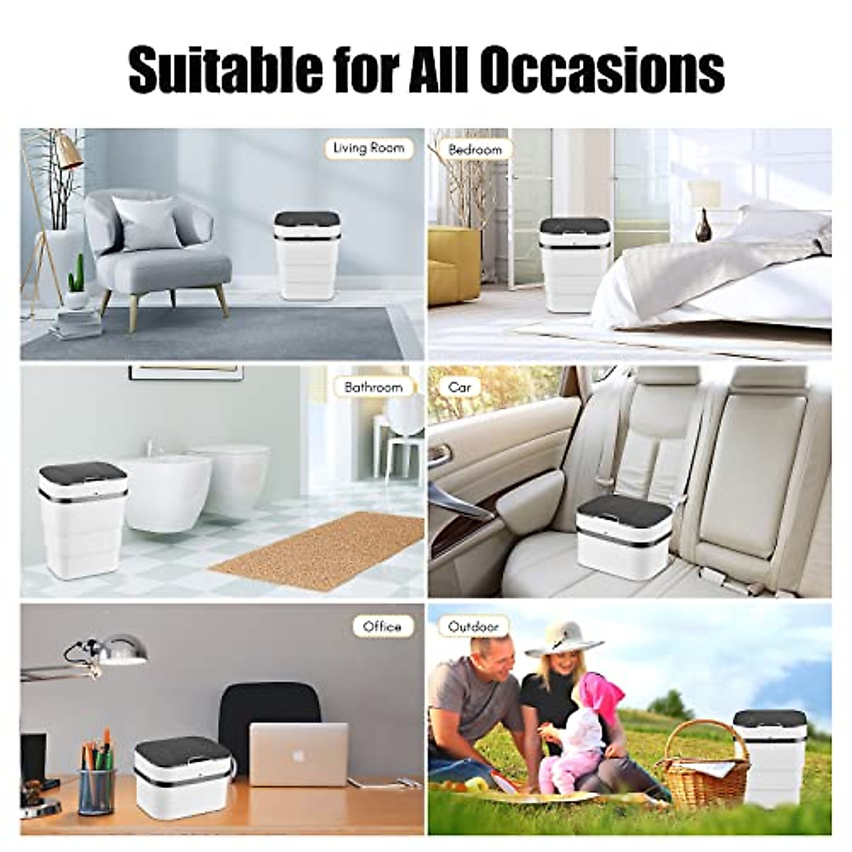 PENCHEN Auatic Toucess Infrared Motion Sensor Trash Can 3-Layer Folg Garbage Can Max. 9.5L ty Built-in Battery with USB Charging Cable