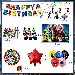 109pcs Cartoon Party Suppliesincludes Birthday Banner, Cake Topper, Cupcake Toppers, Balloons, Tablecloth，Backdrop02