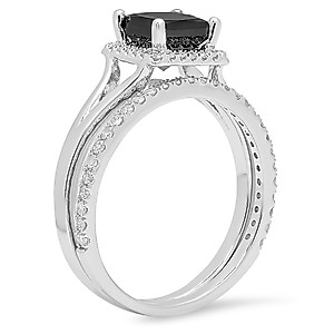Dazzlingrock Collection 1.80 Carat (ctw) 10K Black & White Diamond Bridal Halo Engagement Ring Set, White Gold, Size 7.5