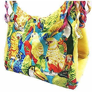 Parrot Printed Happy Hut Pet Cozzy Cage Snuggle Tent Bunk Hammock Bird Toy Toys Craft Cages Cockatiel Budgie Lovebird (Large, Yellow Print)