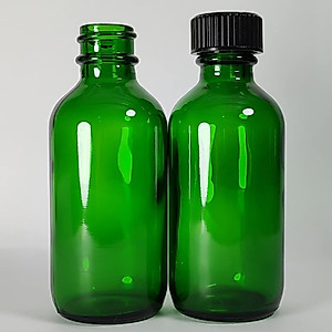 Bioll 60ml (2 oz) Boston Glass Bottles. Essential Oil Bottle With Black Poly Cone Lids. For Potion,Juice,Ginger Shots,Oils, Whiskey,Perfume,Aromatherapy,Lab Refillable Sample Vials -12 pack (Green)