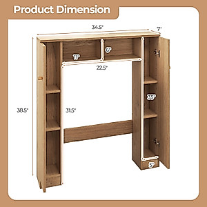 LOKO Over The Toilet Storage Cabinet, Freestanding Above Toilet Organizer with Double Doors, 2 Open Compartments & 4 Adjustable Shelves, Bathroom Space Saver, Laundry Room Storage Rack (Natural)