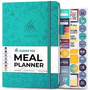 Clever Fox Weekly Meal Planner - Weekly & Daily Meal Prep Journal with Shopping and Grocery Lists for Menu Planning, Healthy Diet & Weight Loss Tracking, Lasts 1 Year, Undated, A5 - Aquamarine