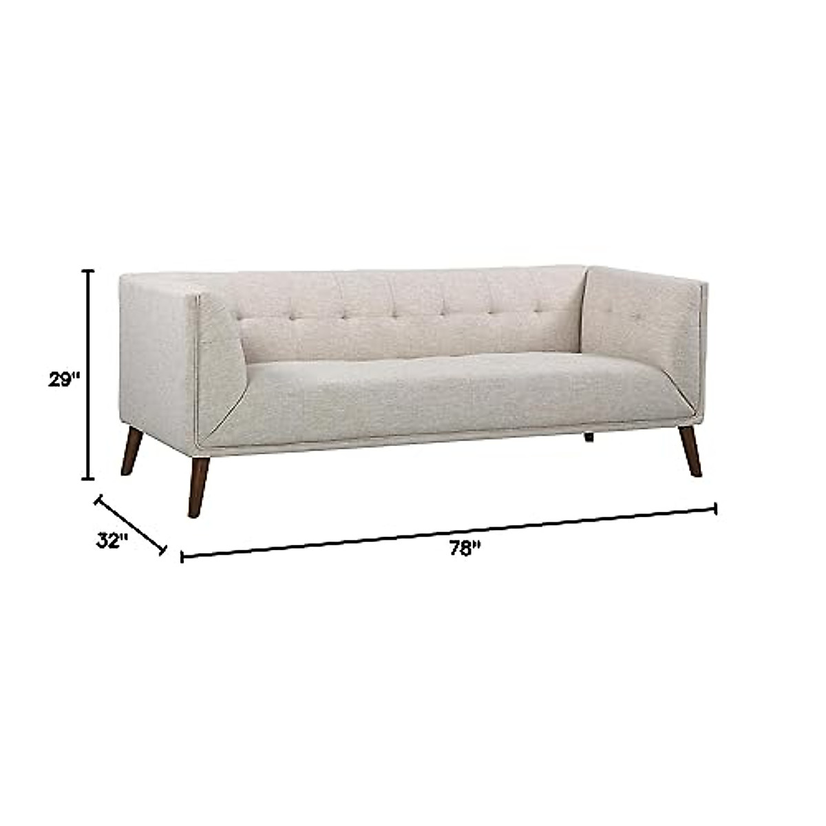 Armen Living Hudson Sofa in Beige Linen and Walnut Wood Finish