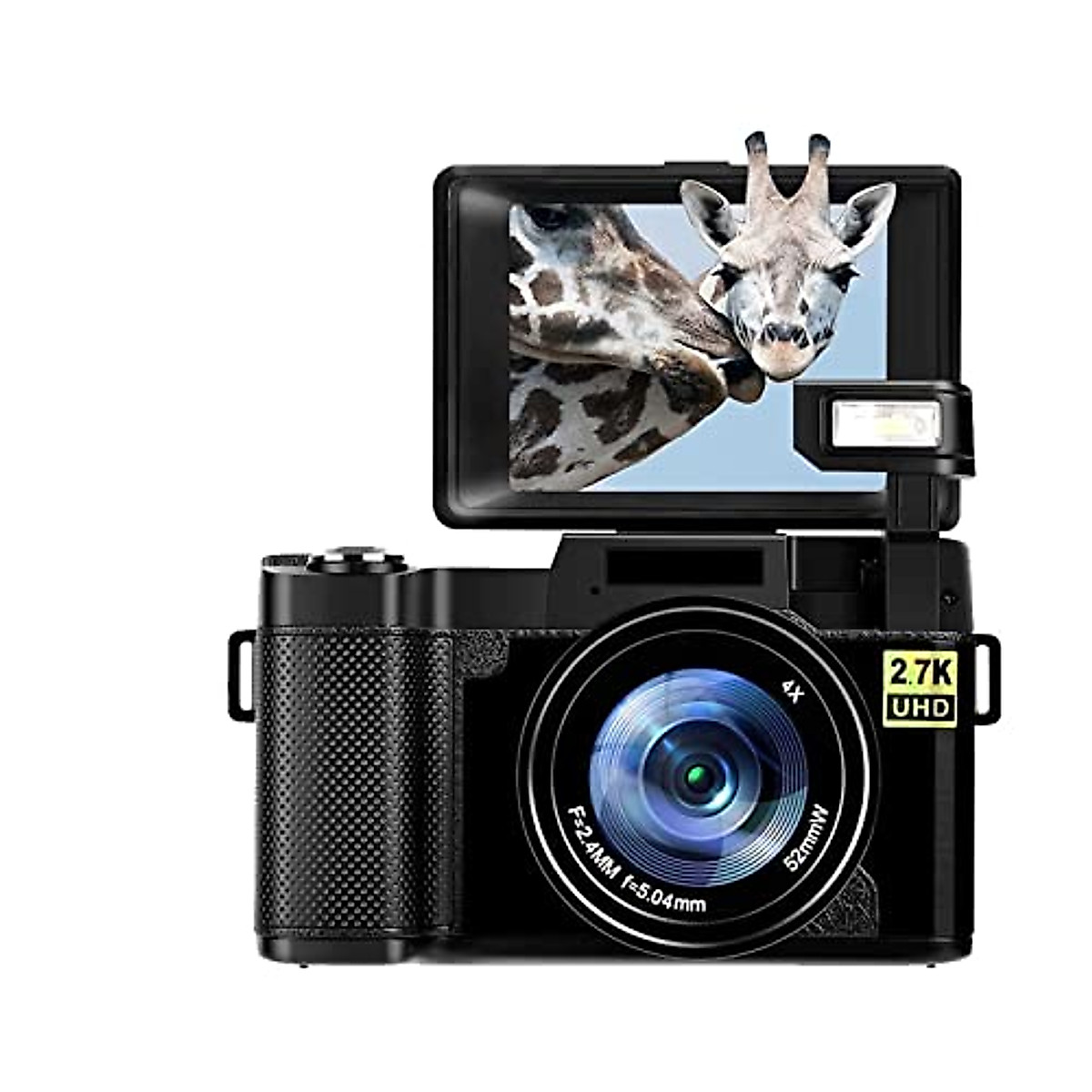 Camera Full HD 2.7K Digital Camera with Retractable Flash 3inch Photographic Camera 4X Zoom Professional EIS Video Cam for Digital Camera (Color : Black Standard)
