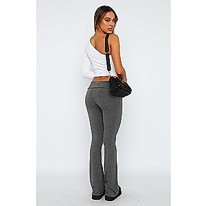 Bell Bottom Leggings for Women Fold Over Waist Flare Palazzo Pants Trousers Leggings Y2k Buttery Soft Leggings Deep Grey