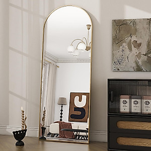 HARRITPURE 58"x18" Arched Full Length Mirror Free Standing Leaning Mirror Hanging Mounted Mirror Aluminum Frame Modern Simple Home Decor for Living Room Bedroom Cloakroom, Gold