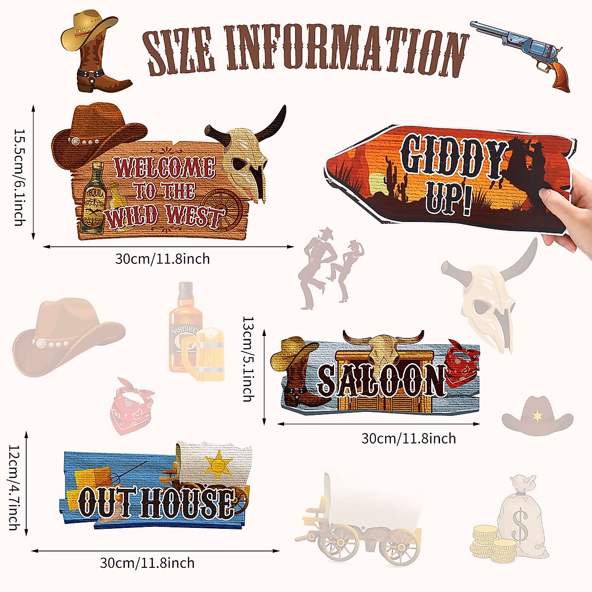 Faccito 24 Pcs Western Party Directional Sign Yard Cowboy Rodeo Theme Cutouts Wild West Welcome Sign Decor for Western Birthday Photo Props Backdrop Wall Party Decorations(null)