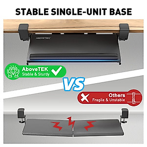 AboveTEK Large Keyboard Tray Under Desk with Wrist Rest, 26.7"×11" Ergonomic Desk Computer Keyboard Stand with Sturdy C Clamp Mount System, Slide-Out Drawer Keyboard Mouse Holder for Office(Black)