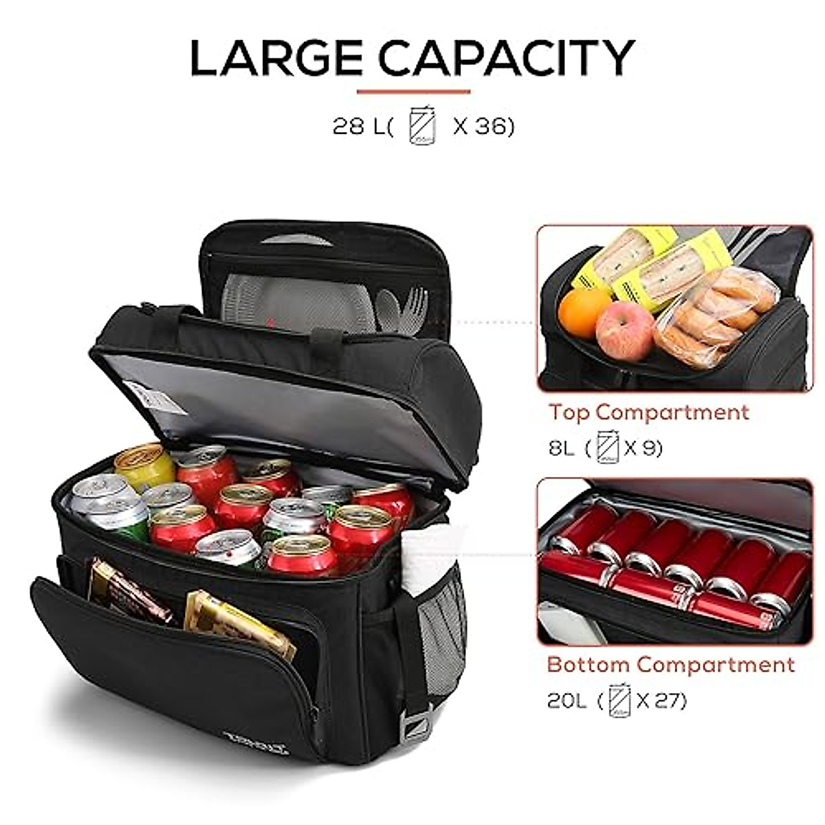TOURIT Insulated Cooler Bag 36-Cans Large Lunch Cooler Travel Cooler 28L Soft Sided Cooler Bag for Men Women to Picnic, Camping, Beach, Work