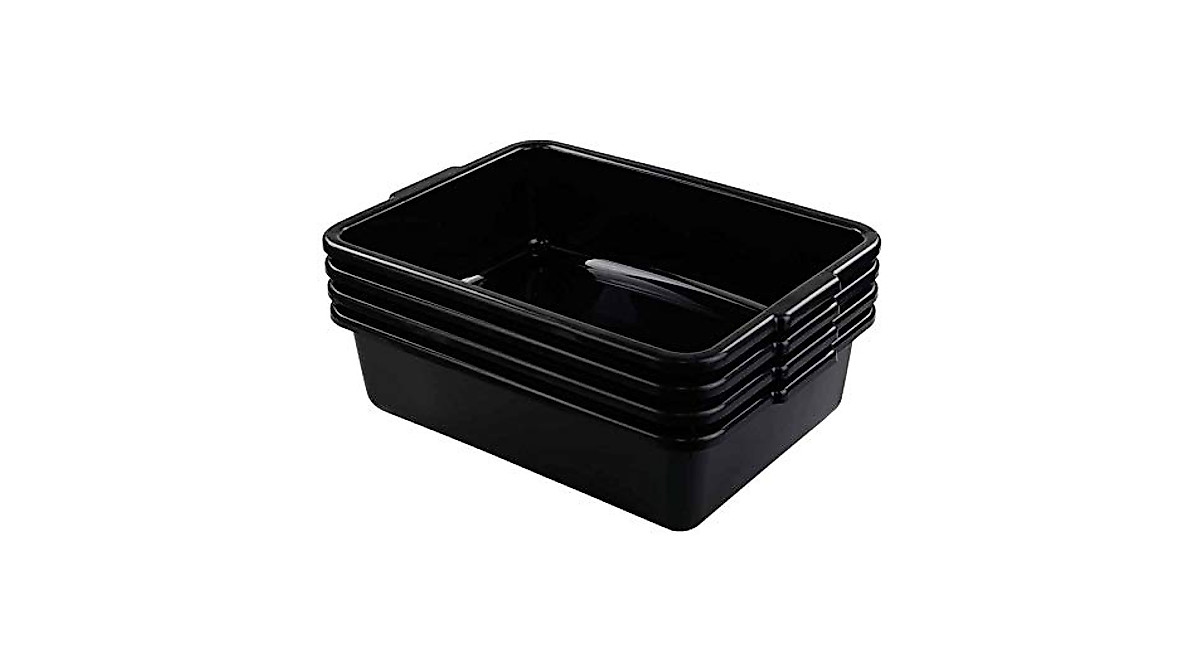 Callyne 4-Pack 8 L Black Small Plastic Kitchen Bus Tubs, Commercial Bus ...