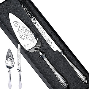 KSENDALO Cake Knife and Server Set - Deluxy SUS304 Stainless Steel Cutter & Server for Weddings, Celebrations, Birthdays & Anniversaries(13.78inch Long), Silver