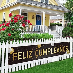 Feliz Cumpleanos Large Banner Spanish Happy Birthday Banner, Birthday Porch Decorations, Happy Birthday Lawn Sign for Spanish Speaker Indoor Outdoor Backdrop 8.9 x 1.6 Feet