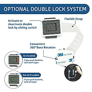 New Version Child Safety Locks 4-Pack. Baby Proof Cabinets, Drawers with Easy Adjustable Strap Length, Double Lock Option, Easier Latch for Adults to Open. Secure Oven, Refrigerator, Toilet, Doors
