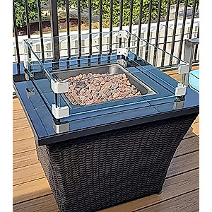 GasSaf Fire Pit Glass Wind Guard Square 17.5 x 17.5, Fire Pit Wind Guard for 12" Square Drop-in Fire Pit Burner Pan, Wind Guard for Fire Pit Table 28-32 Inch, Tempered Glass Firepit Table Shield