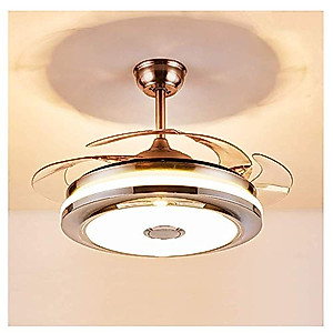 Fandian 42'' Modern Smart Ceiling Fans with Light,Bluetooth Speaker Music Player Chandelier, 3 Colors 3 Speeds Retractable Blades with Remote Control, Silent Motor with LED Kits (42in-Silver1)