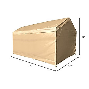 10'x20' Tan Canopy Carport Cover Set with Valanced Top All 4-Side Walls and Top (5 Pcs Tarps Set, No Frame)