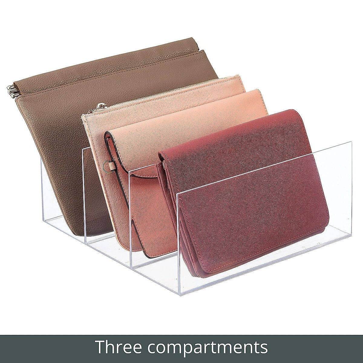 mDesign Plastic Purse/Handbag Organizer - Closet Divided Storage for Bags, Clutches, Wallets, Wristlets - Space-Saving Bedroom and Cabinet Organization - Lumiere Collection - 4 Pack - Clear