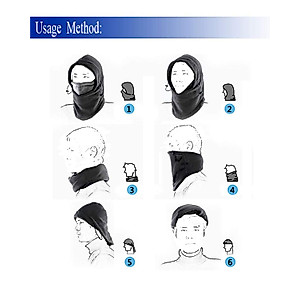Purjoy Multipurpose Use Thermal Warm Fleece Balaclava Hood Police Swat Ski Bike Wind Stopper Full Face Mask Hats Neck Warmer Outdoor Winter Sports Snowboarding Cap (Black+Grey)