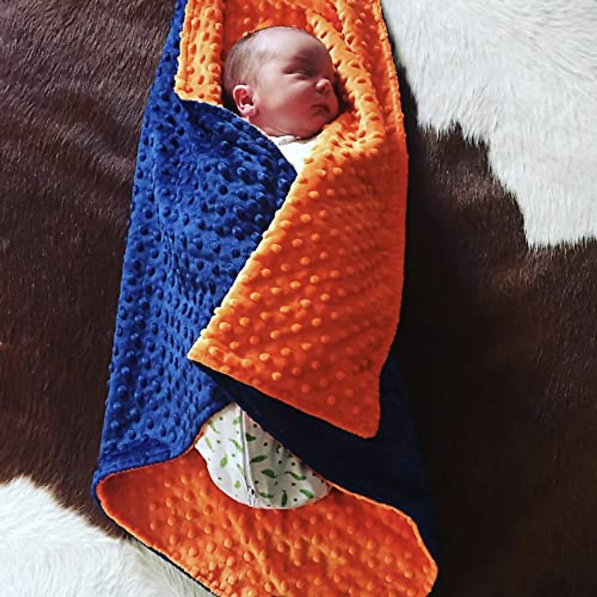 MEG ORIGINAL Minky Dot Baby Boy Blanket, Navy Blue & Orange