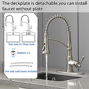 Bathfinesse Kitchen Sink Faucet Brushed Nickel with Pull Down Sprayer 3 Mode Commercial Faucet for Kitchen Sink Solid Brass Single Handle High Arc Pull Out RV Bar,Deck Plate Include
