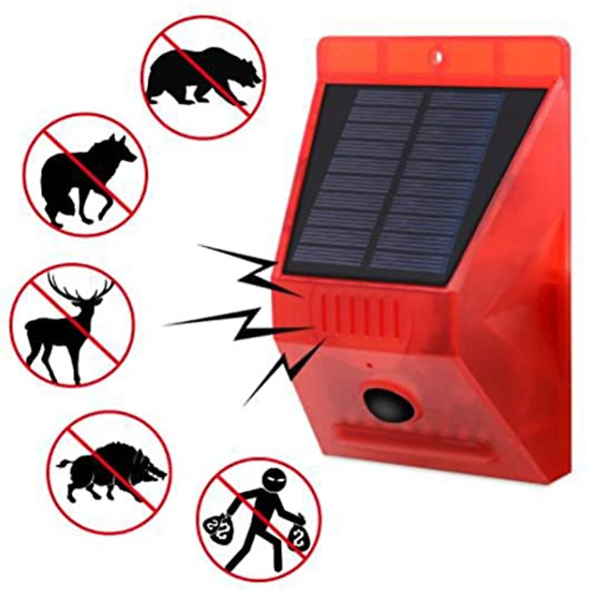 Aolyty Solar Warning Light with Motion Detector Remote Control, IP65 Waterproof Solar Alarm Light 4 Work Modes 129db Sound Security Siren Light for Home, Farm, Barn, Villa, Yard, Hacienda