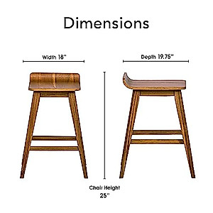 Amazon Brand – Stone & Beam Fremont Rustic Kitchen Counter Saddle Farmhouse Bar Stool, 25.5 Inch Height, Natural Wood