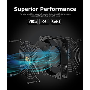 ATOM NEXUS AC Axial Fan AN1225, 120V Computer Fan with AC Plug, Quiet Muffin Fan, 120mm x 25mm Computer Cooling Fan for DIY Cooling Ventilation Exhaust Projects
