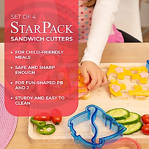 StarPack Sandwich Cutters for Kids - Includes 4 Sandwich Cutters - Each Bread Cutter & Sandwich Cutter for Kids Varies in Cute Color & Shape - Easy Crust Cutter Sandwich Fun for Bento Lunch Box