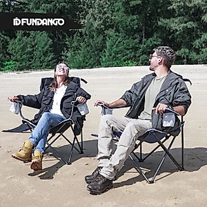 FUNDANGO Folding Padded Camping Arm Chair, Portable Outdoor Full Back Lawn Chair with Side Table Cup Holder Side Pocket for Garden Camping Picnic BBQ Concert with Carry Bag, Support 300LBS