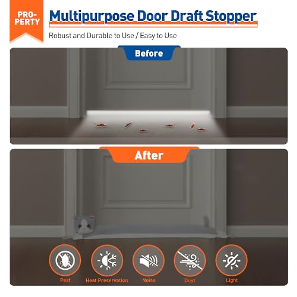 MAGZO Under Door Draft Stopper 36 Inch, Weighted Animal Noise Blocker for Door, Cat Draft Guard with Hook Loops