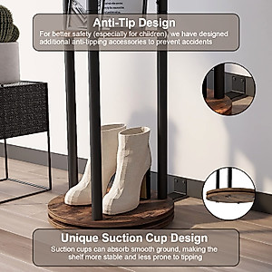 Espelism Rotary Coat Rack Freestanding Metal Coat Hall Tree Stand with 4 Tiers Storage Display Shelf and 9 Hooks for Entryway Bedroom Corner Office Garment Clothes Holder (Brown)