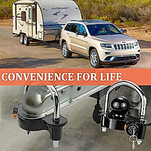 Funmit Trailer Coupler Lock with Keys fit 1-7/8", 2", and 2-5/16" Couplers, Universal Adjustable Heavy-Duty Locks for Boat Camper Rv Trailer Car, Black