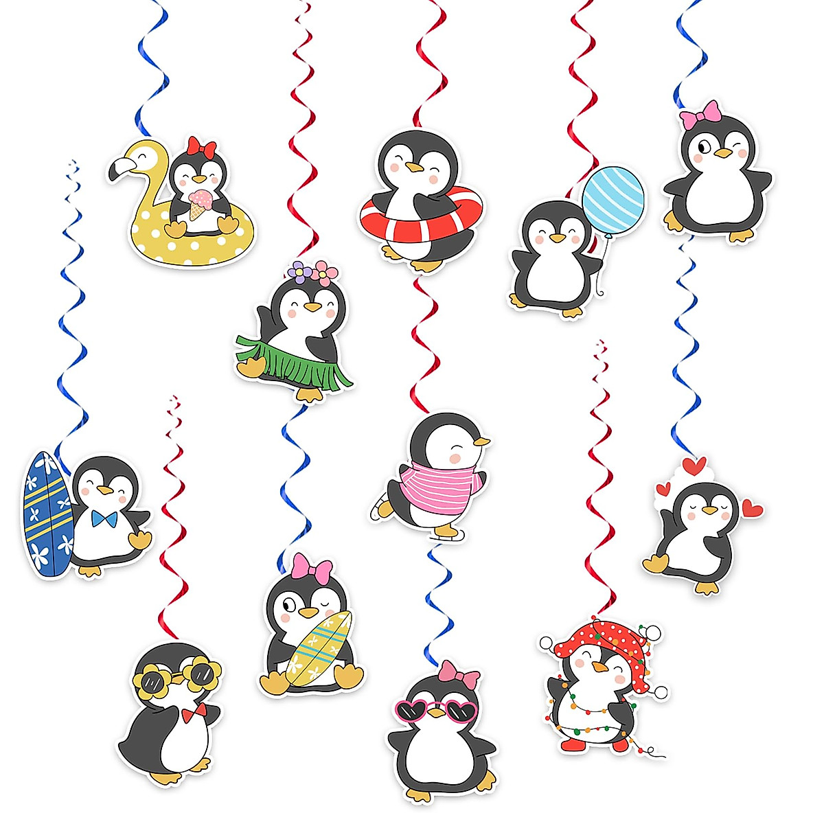 24 Pieces Penguin Hanging Swirls Penguin Streamers Penguin Hanging Decorations Ceiling Swirls for Penguin Birthday Party Decorations Party Supplies Baby Showers Decorations